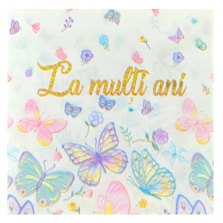 Articole Masa Festiva - Servetele "LA MULTI ANI!" Fluturi Pastel ...