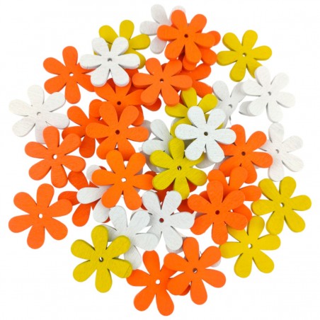Ornamente adezive - Flori colorate 40buc, ornamente din lemn mix portocaliu