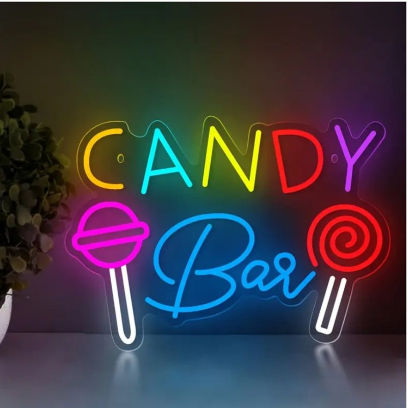 Articole carnaval - Semn luminos neon CANDY BAR colorat la cel mai mic pret