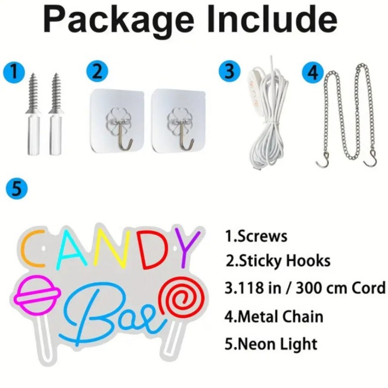 Articole carnaval - Semn luminos neon CANDY BAR colorat la cel mai mic pret