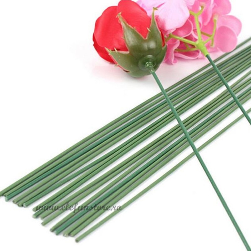 Sarma, Tije, Chenille - Sarma flori verde 40cm, set 20 tije groase ...
